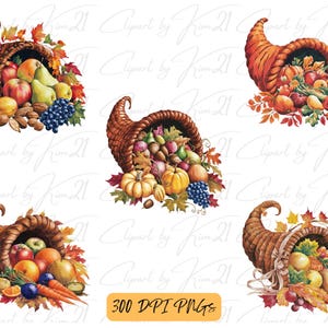 20 Thanksgiving Cornucopia | Thanksgiving Clipart | Fall Decor Clipart ...