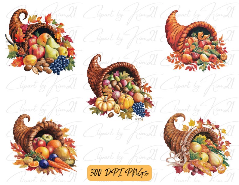 Thanksgiving Cornucopia Clipart | Autumn Harvest Graphics (digital ...