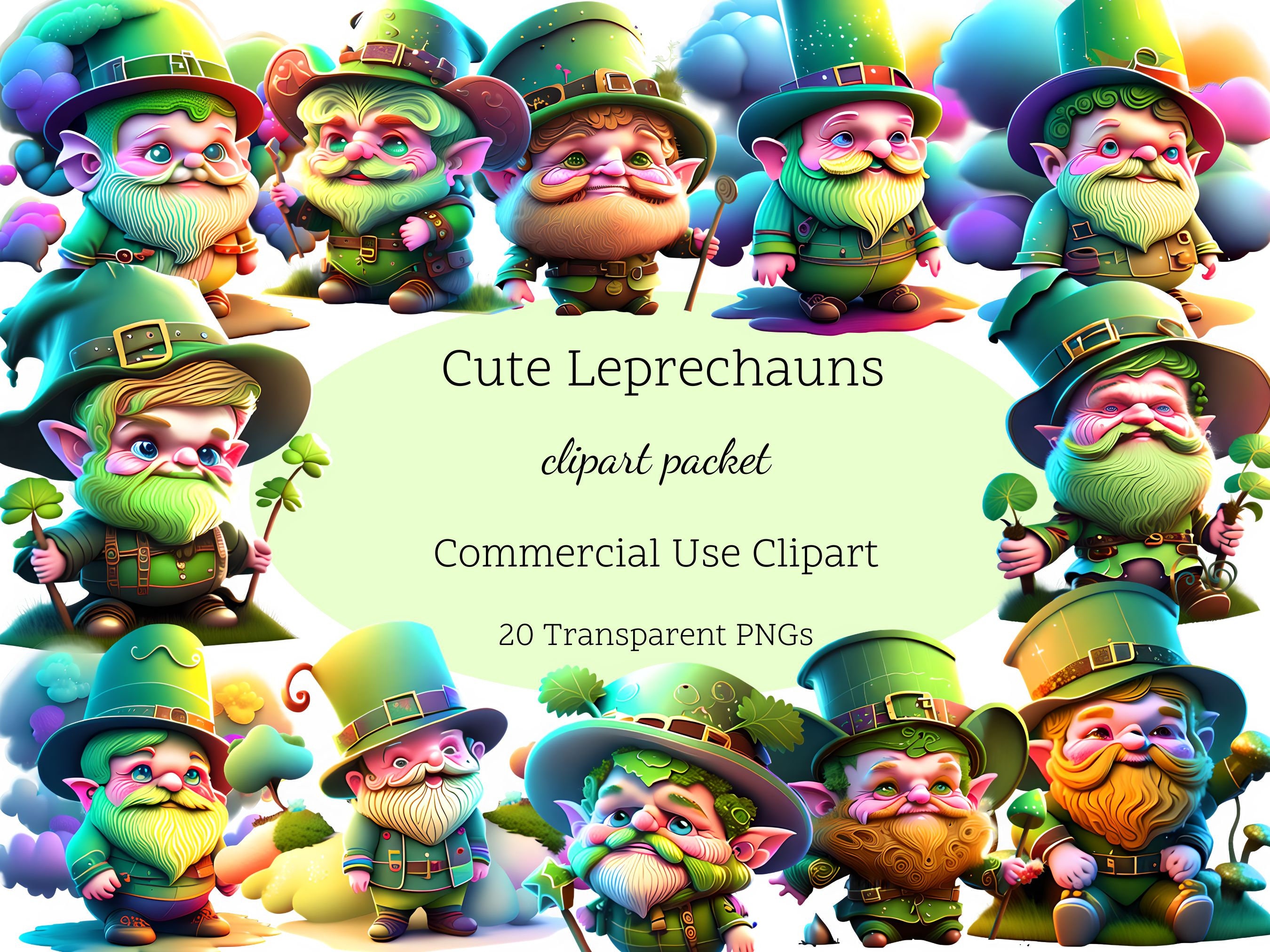 20 Cute Leprechauns | St. Patricks Day Clipart | Leprechaun Pngs | Cute ...