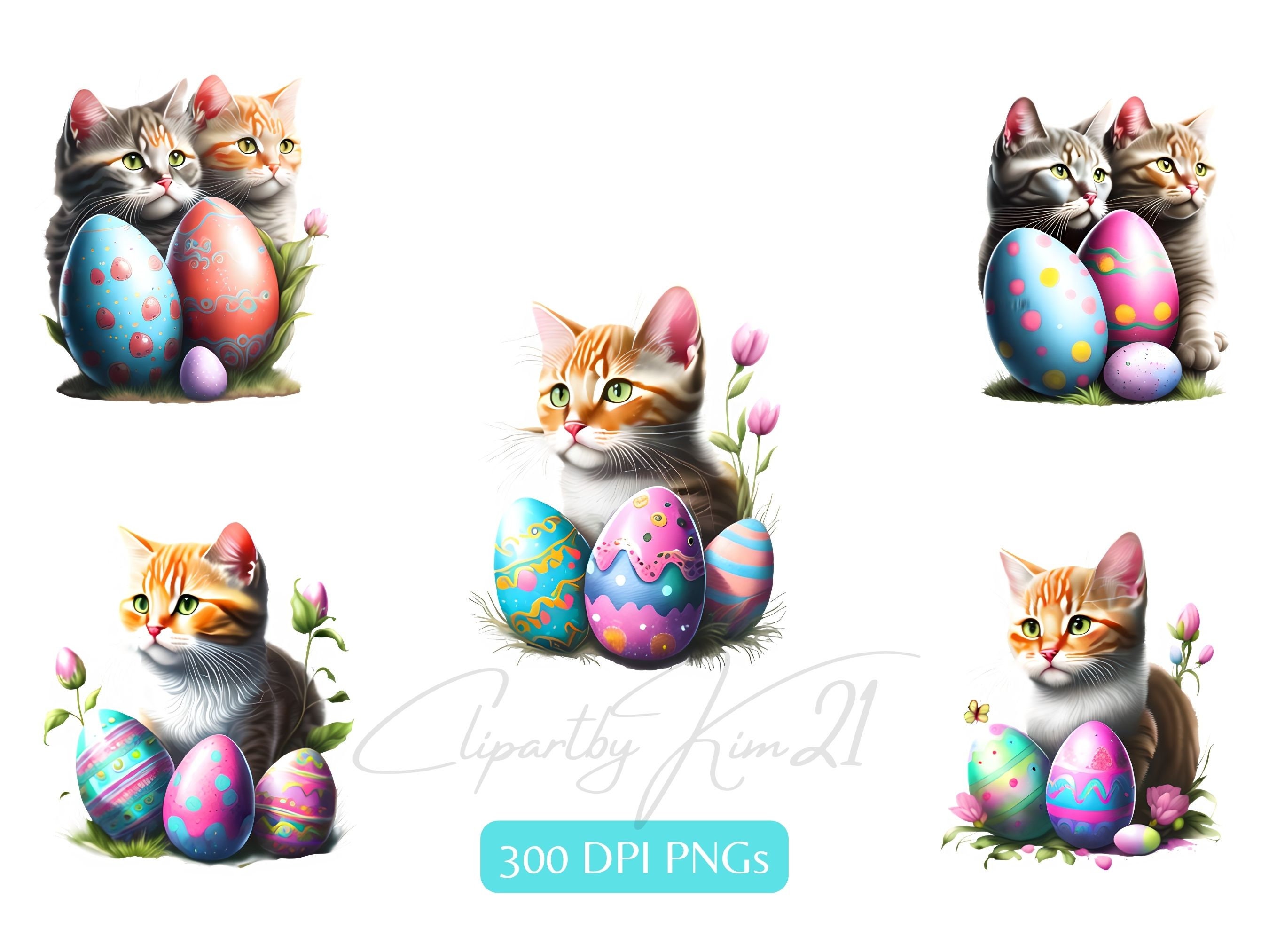20 Cats & Easter Eggs Clipart | Easter Clipart | Colorful Easter Egg ...