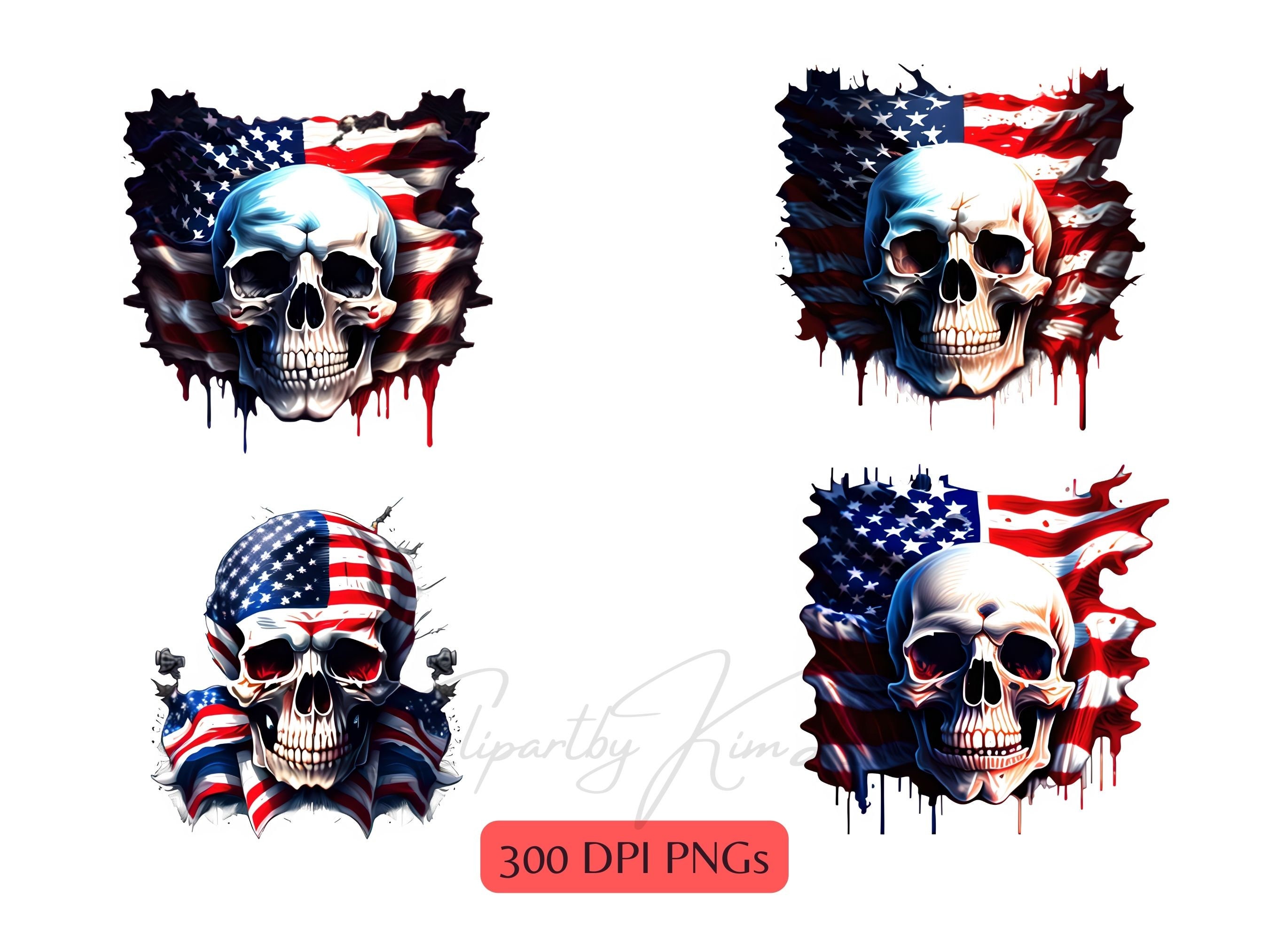 20 Skulls With American Flag | Patriotic Clipart | Skull Graphics | Patriotic Skull Graphics ...