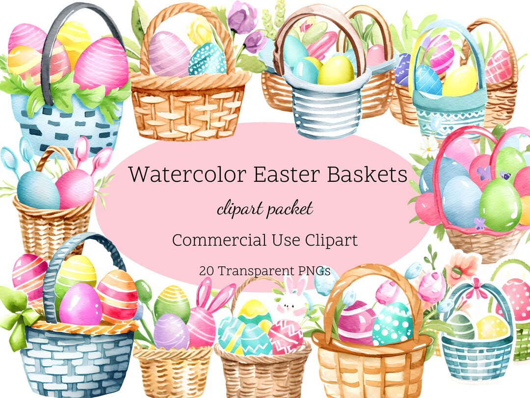 20 Watercolor Easter Basket Clipart | Easter Clipart | Easter Basket ...
