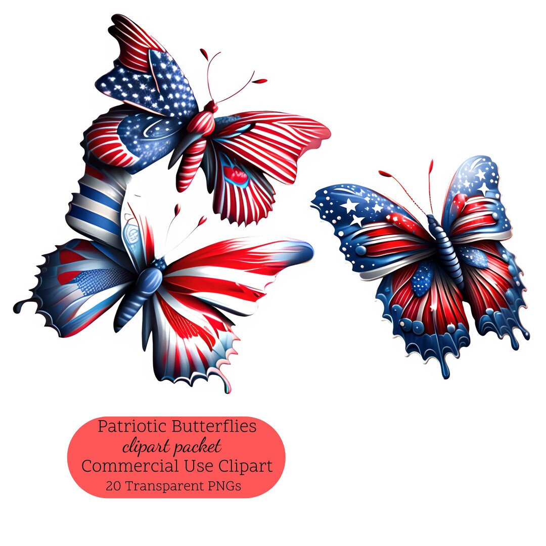 20 Patriotic Butterflies | Patriotic Clipart | 4th of July Clipart ...