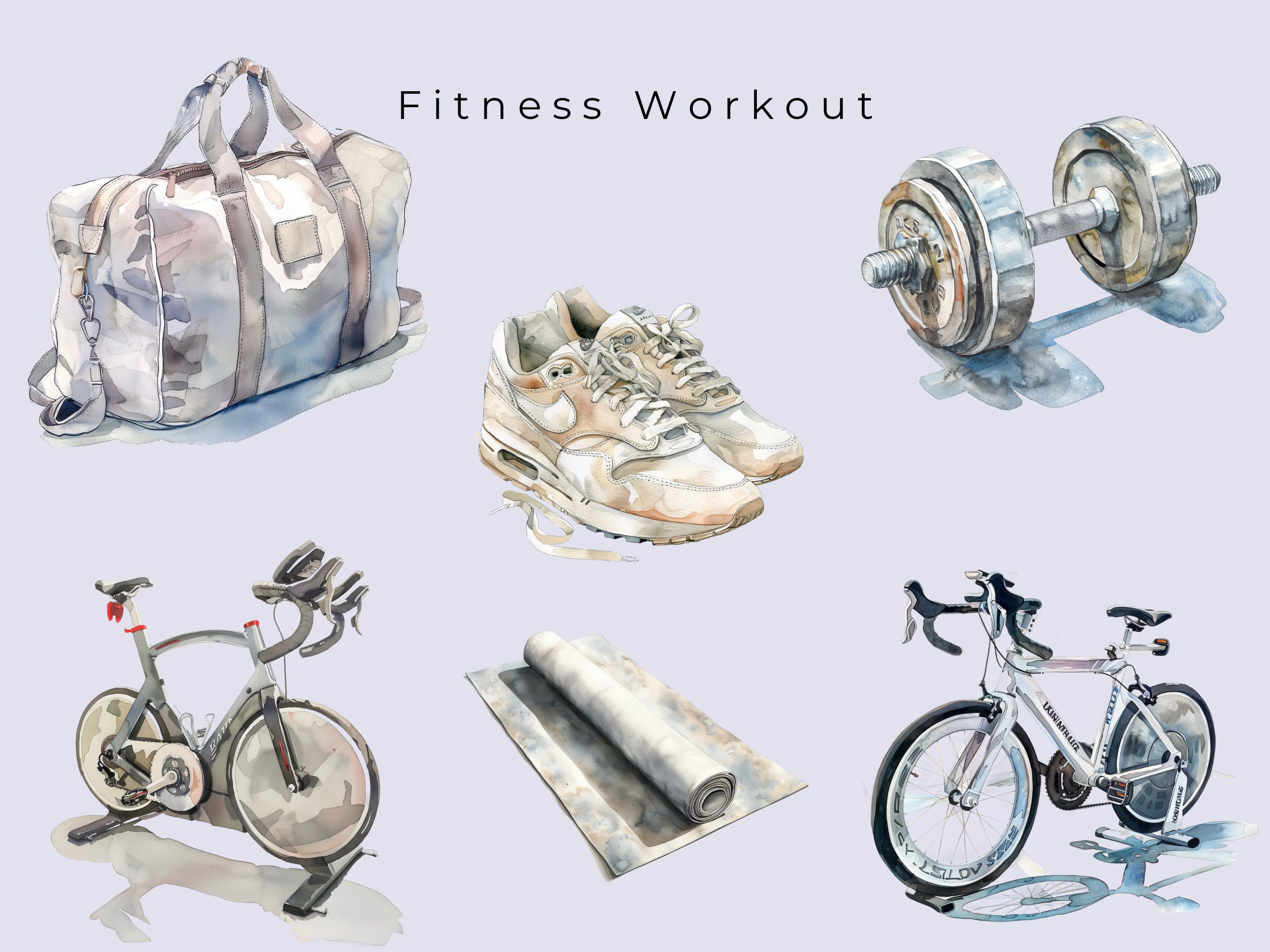 Fitness Watercolour Clipart, 51 Transparent Pngs, 300 Dpi Cute Gym ...