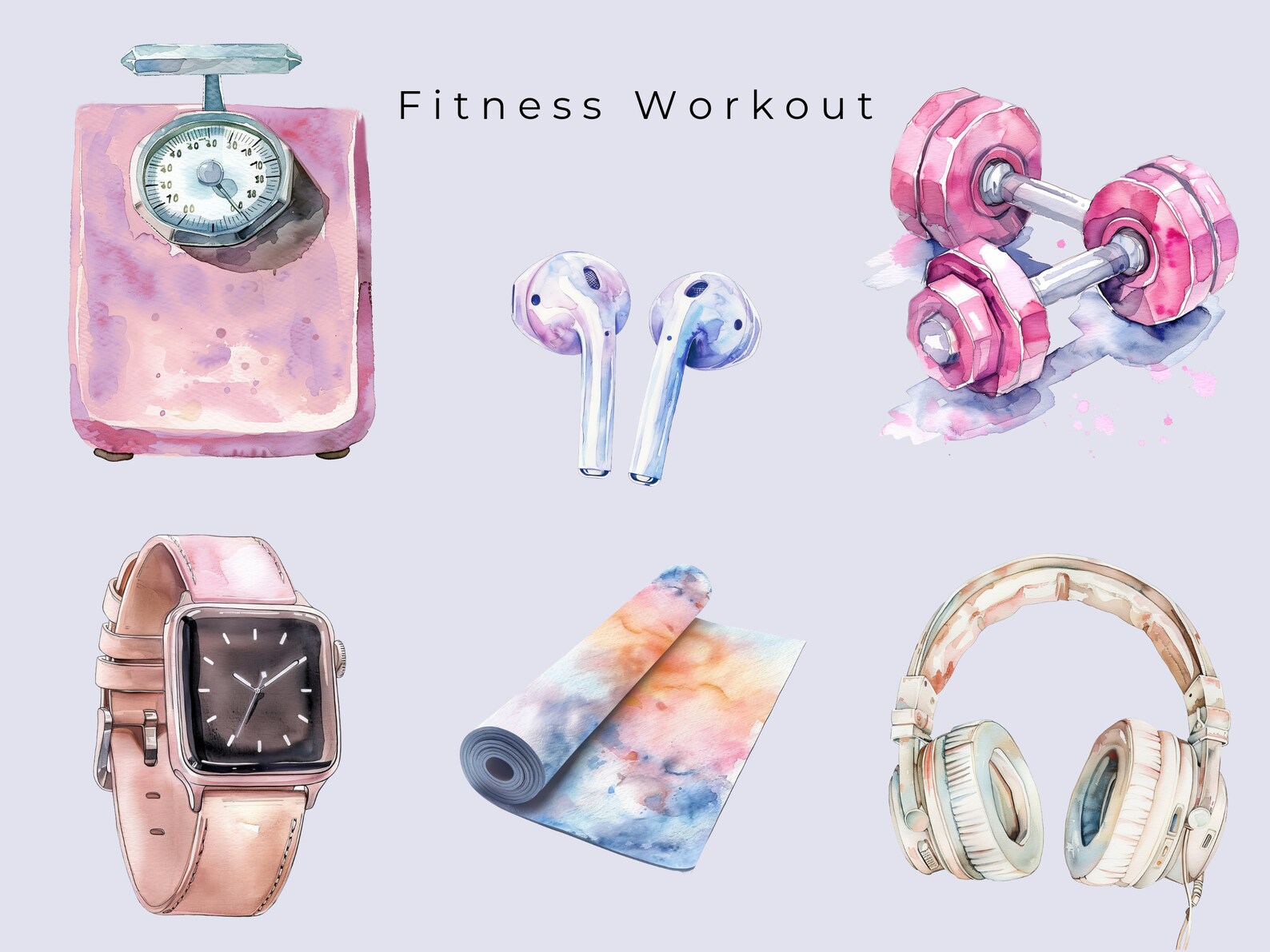 Fitness Watercolour Clipart, 51 Transparent Pngs, 300 Dpi Cute Gym ...