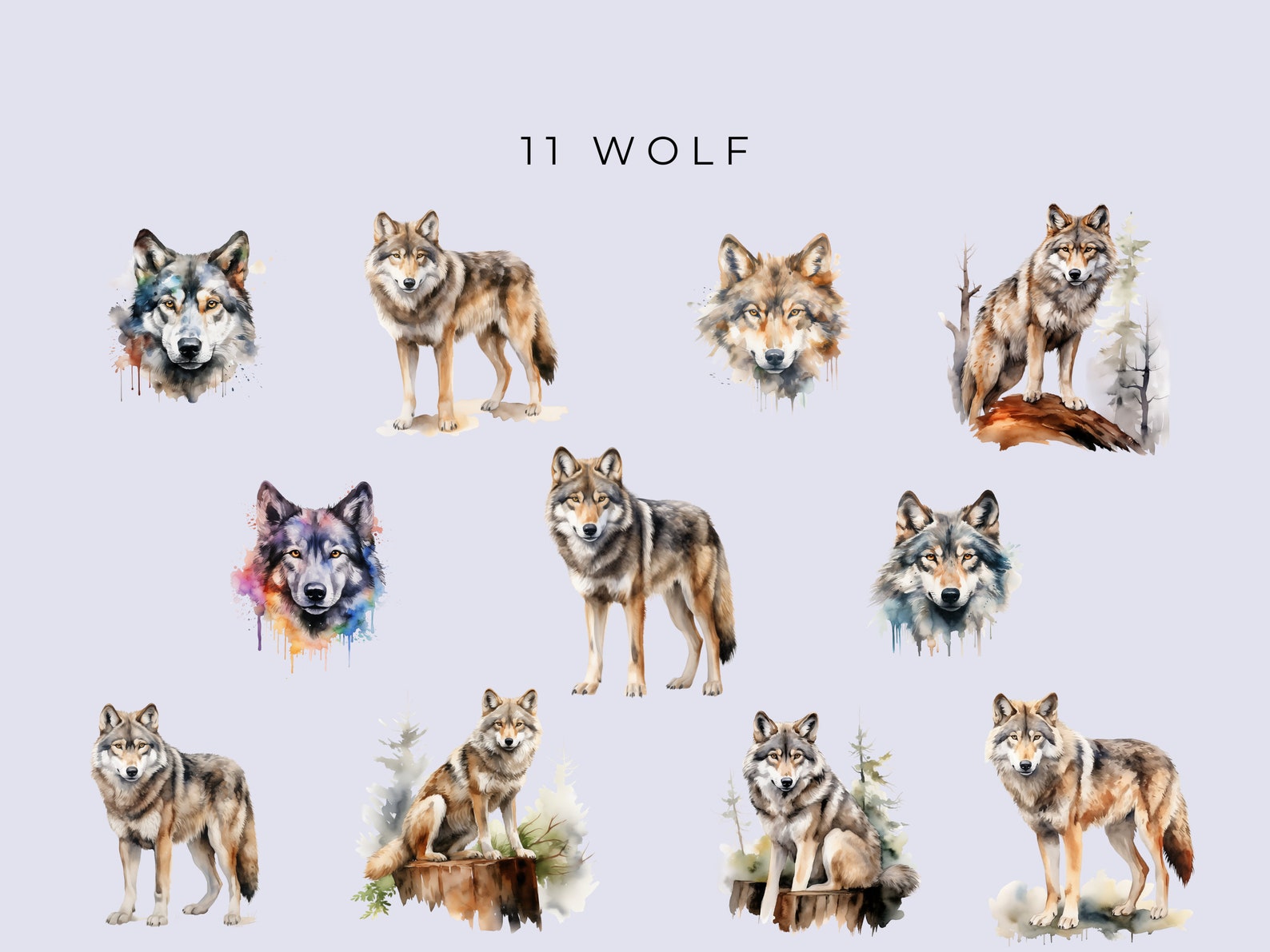 Wolf Clipart, Watercolour Wolves for Commercial Use, Transparent Pngs ...