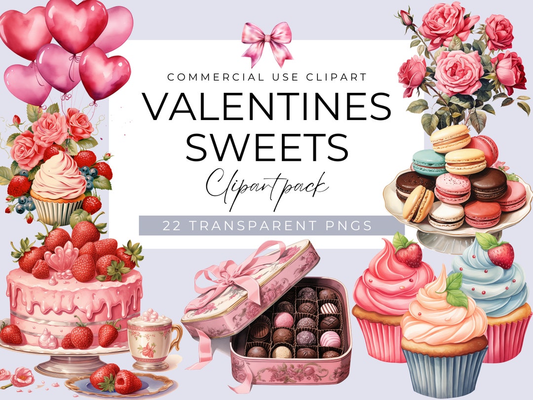 Valentines Treats Clipart, Watercolour Valentines Day Cakes, Cupcakes ...