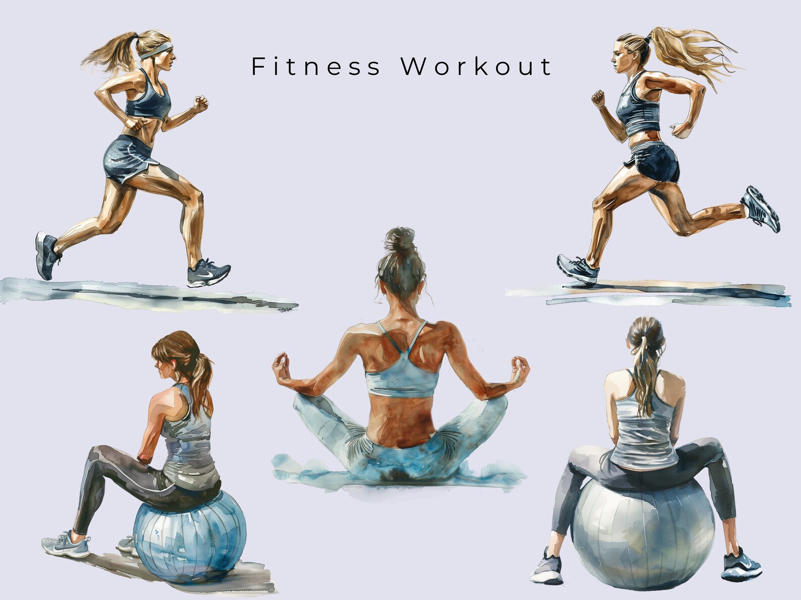 Fitness Watercolour Clipart, 51 Transparent Pngs, 300 Dpi Cute Gym ...