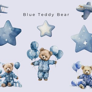 Watercolor Blue Teddy Bear Clipart for Boy, Baby Shower Clipart for ...