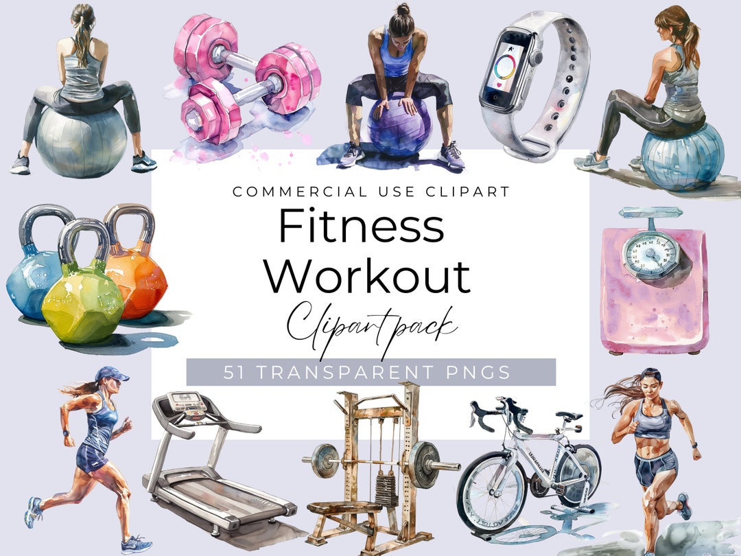 Fitness Watercolour Clipart, 51 Transparent Pngs, 300 Dpi Cute Gym ...