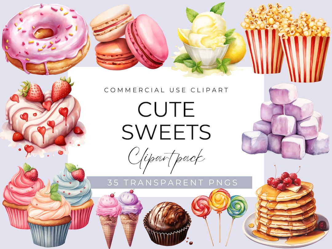 Watercolour Cute Sweets Clipart, Cookies, Sweet Macaroons, Treats Candy ...
