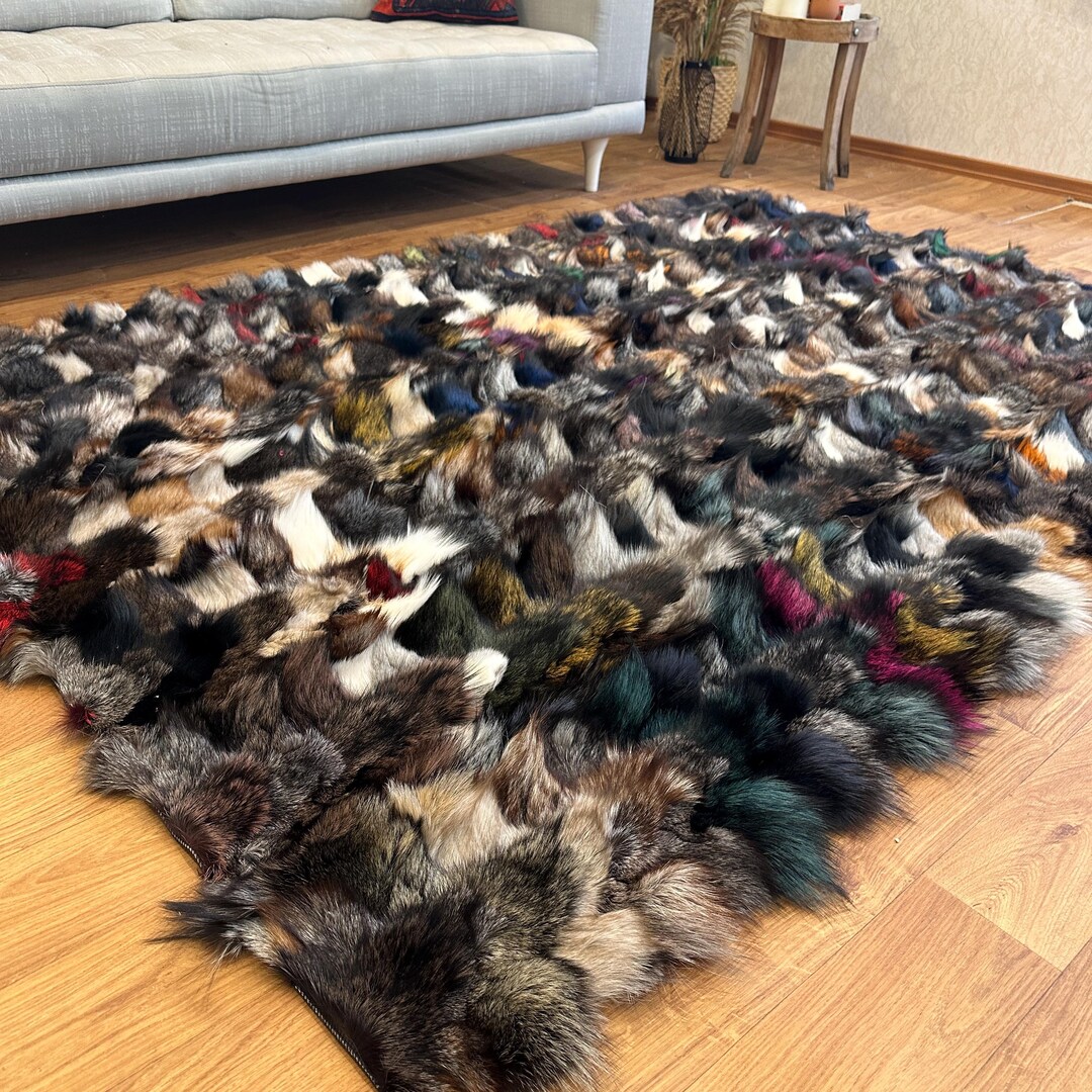 Genuine Dyed Fox Fur Rug • Multi Colored • 100% Natural • Area Rug ...