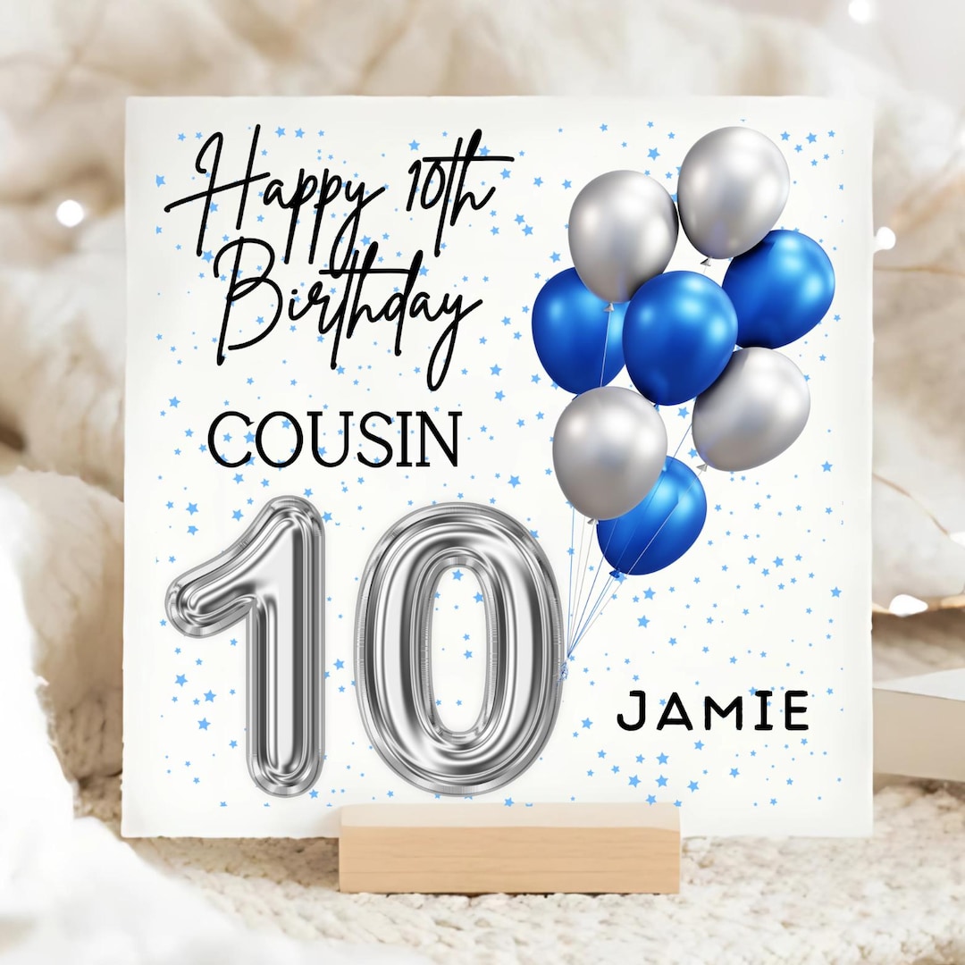 Cousin 10th Birthday Balloon Card, Personalised 10 Year Old Boy Card ...