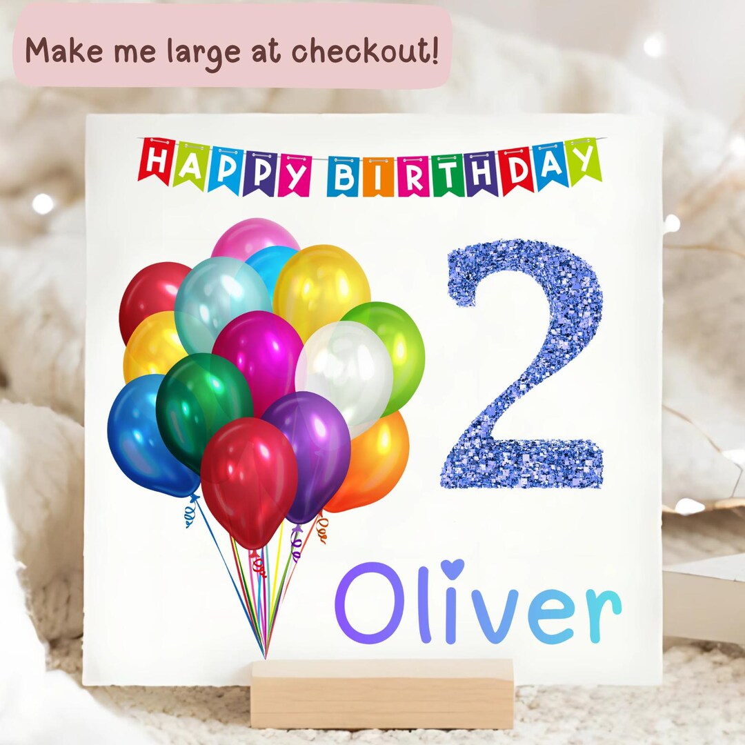 2nd Birthday Balloons Banner Birthday Card, Bright Colourful 2nd ...