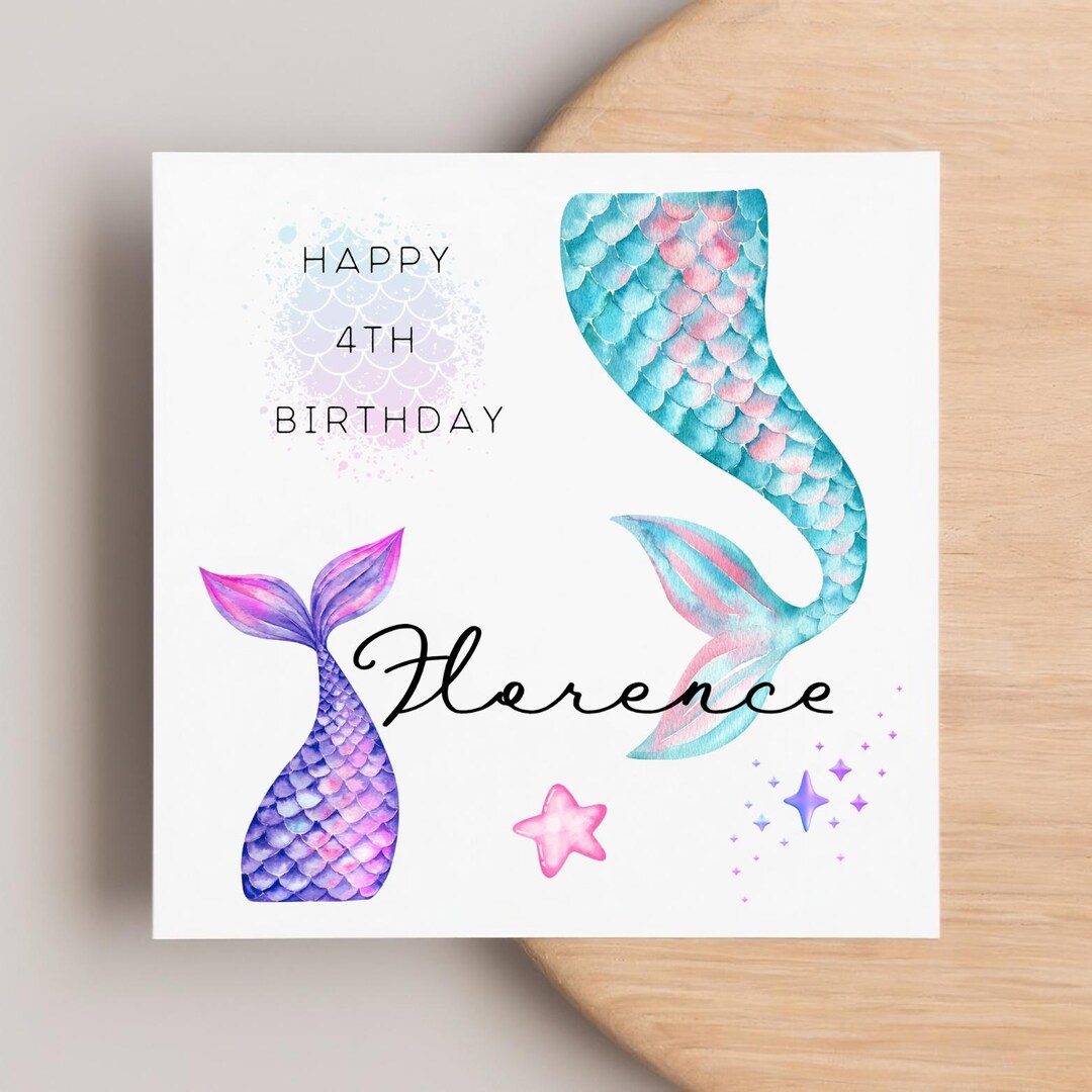 Mermaid Girl Personalised Birthday Card, Mermaid Tails Card, Under the ...