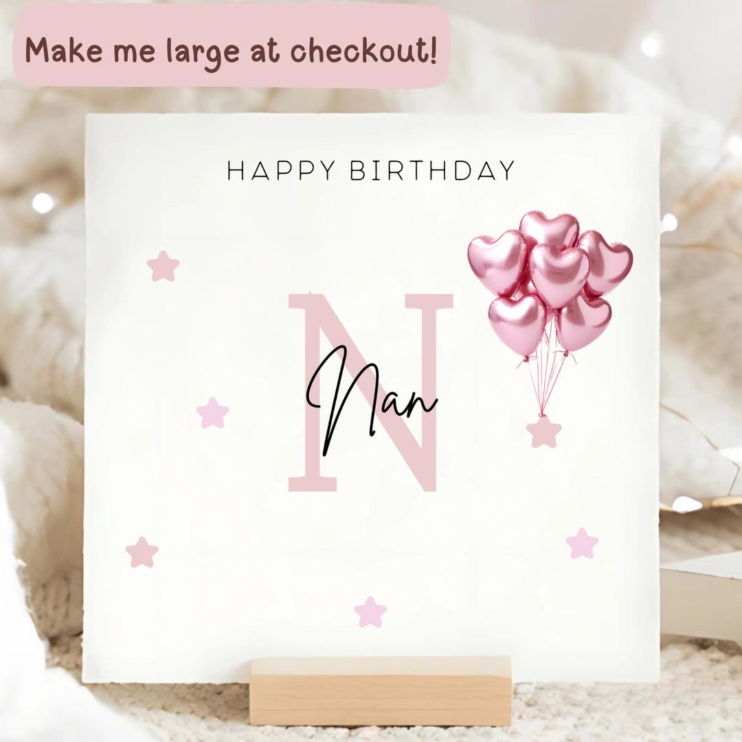 Nan Initial Birthday Card, Nanny Personalised Birthday Card, Nan Name ...