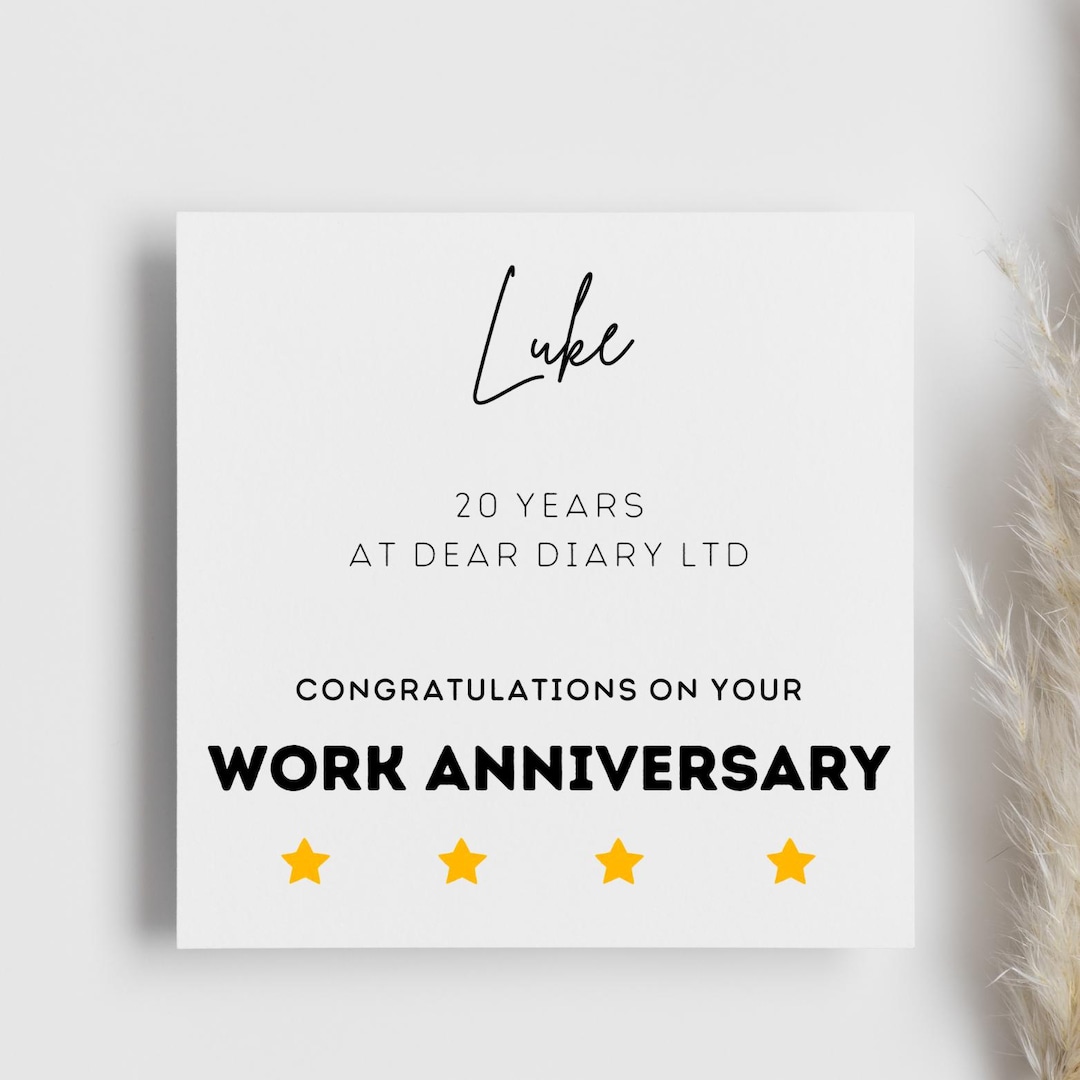 Personalised Work Anniversary Congratulations Card, Years of Service ...