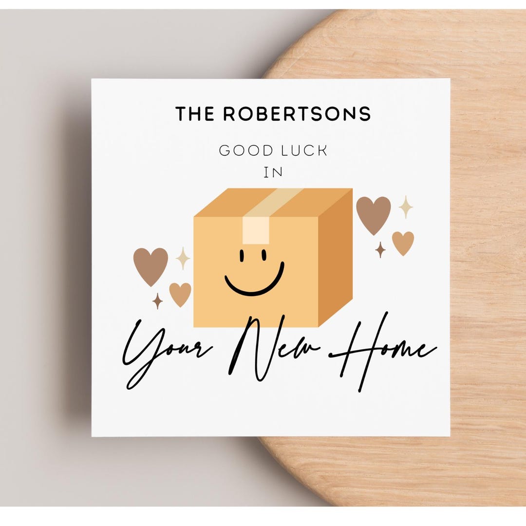 Personalised Good Luck in Your New Home Card, Cardboard Box Card ...