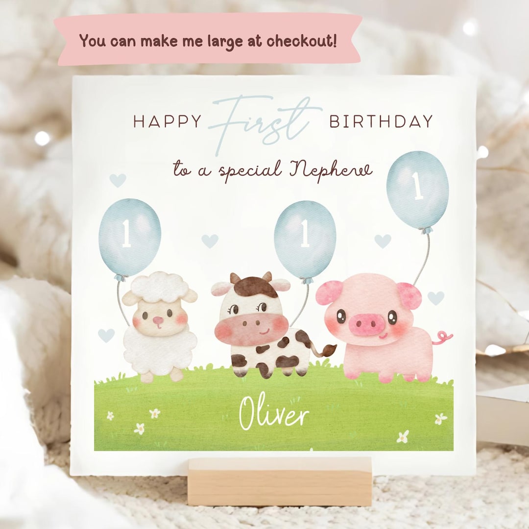 Nephew Farmyard Animal 1st Birthday Card, Happy First Birthday Nephew ...