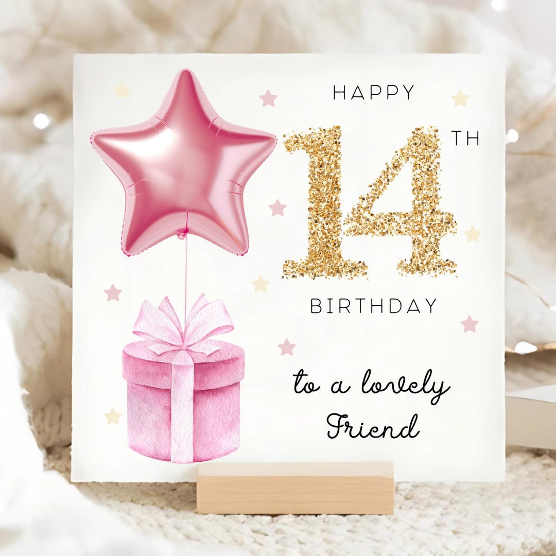 Friend 14th Birthday Card, Pink Foil Star Balloon Card, Friend is 14 ...
