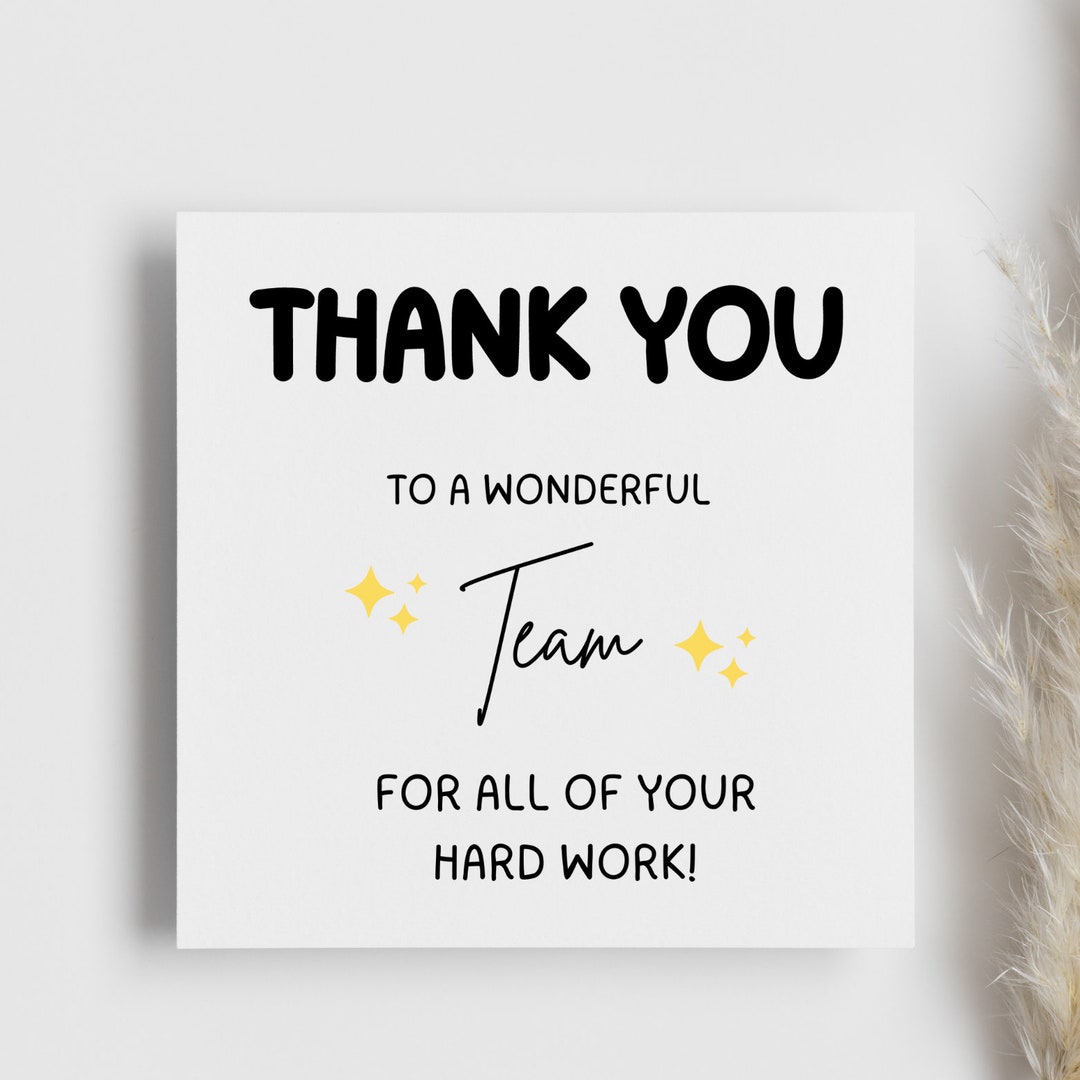 Thank You 'wonderful Team' Card, Work Appreciation Card, Workmates, Co ...