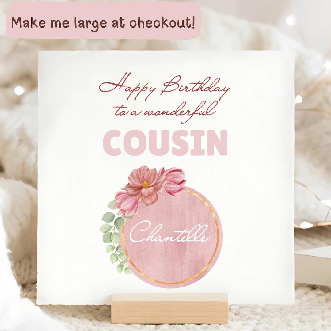 Cousin Pink Flower Birthday Card, Cousin Personalised Birthday Card ...