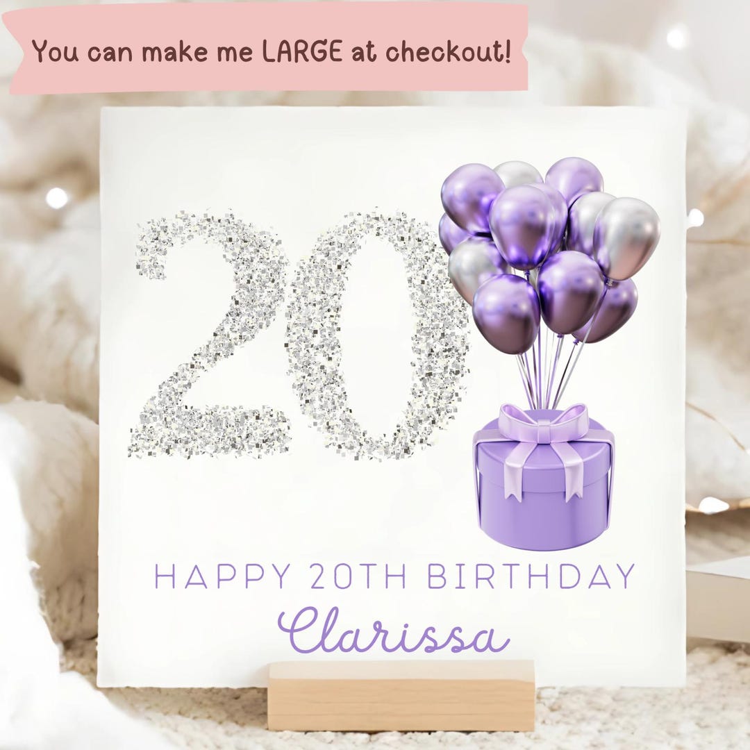 Personalised 20th Birthday Silver Glitter Card, Female 20th Birthday ...