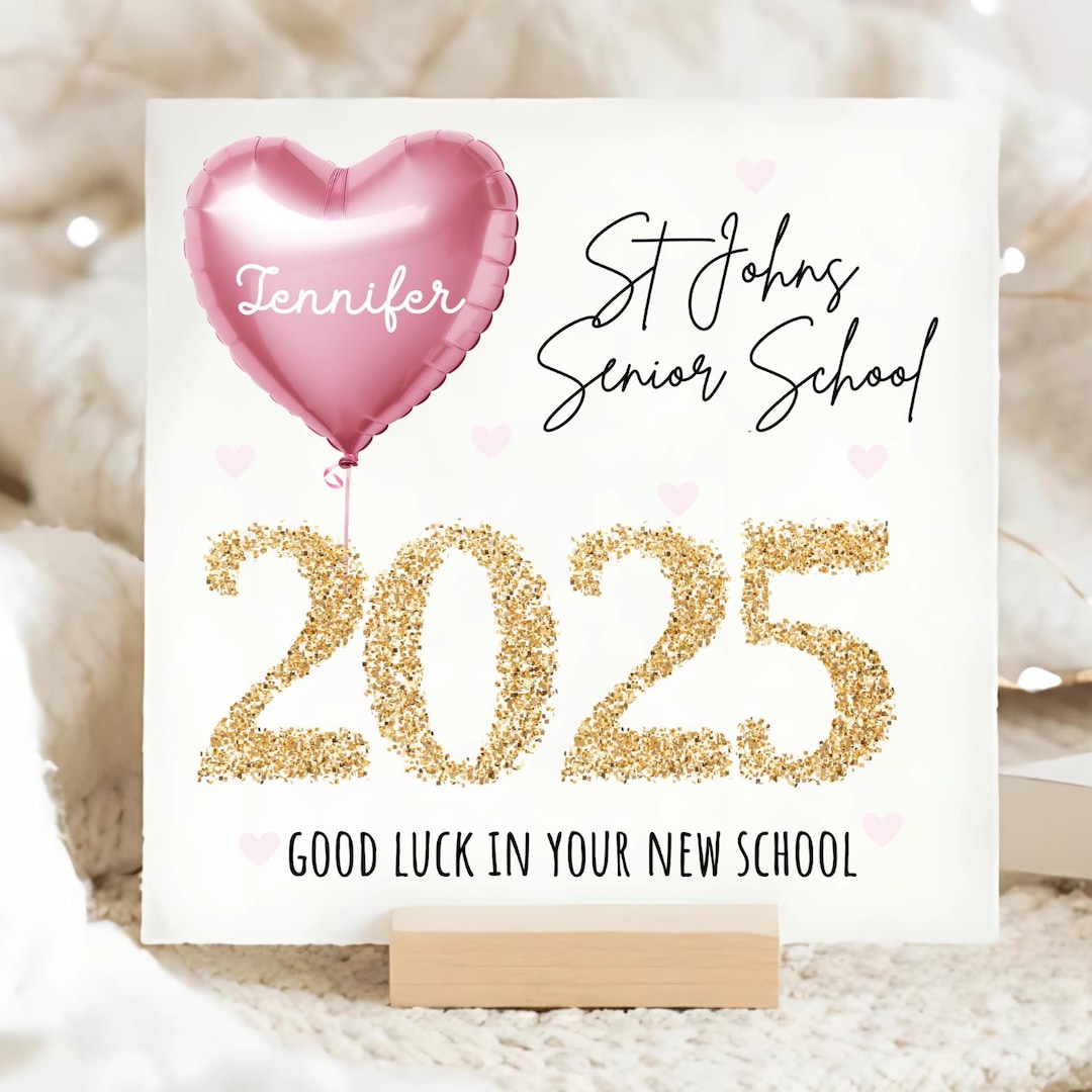 Good Luck in Your New School Card, Personalised New School Card, Pink ...