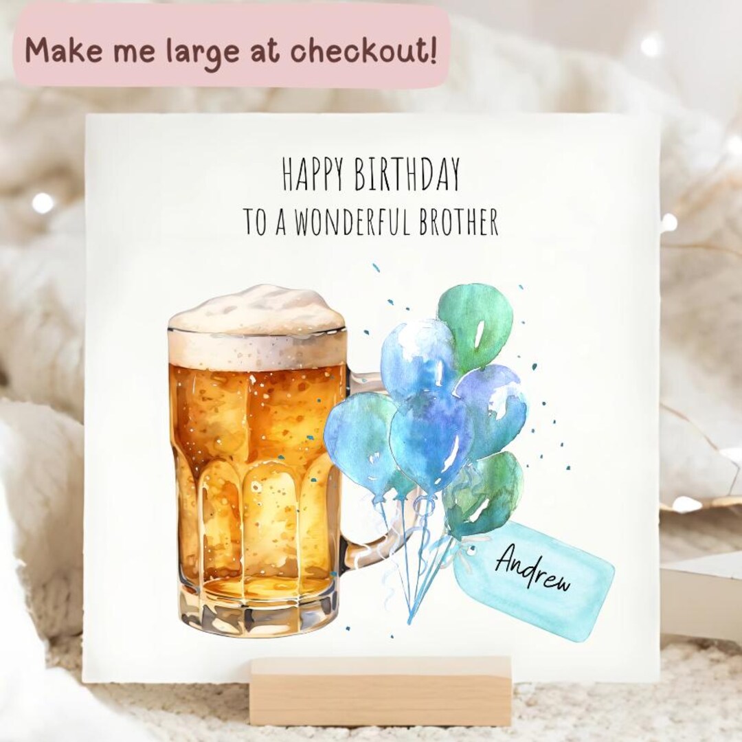 Brother Beer Balloons Birthday Card, Green Blue Birthday Card, Brother ...