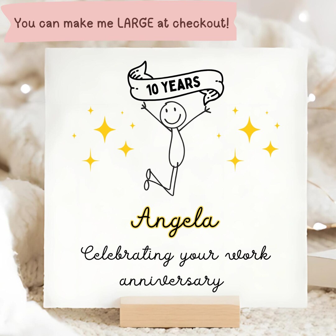 Personalised Work Anniversary Card, Black and White Card, Co-worker ...