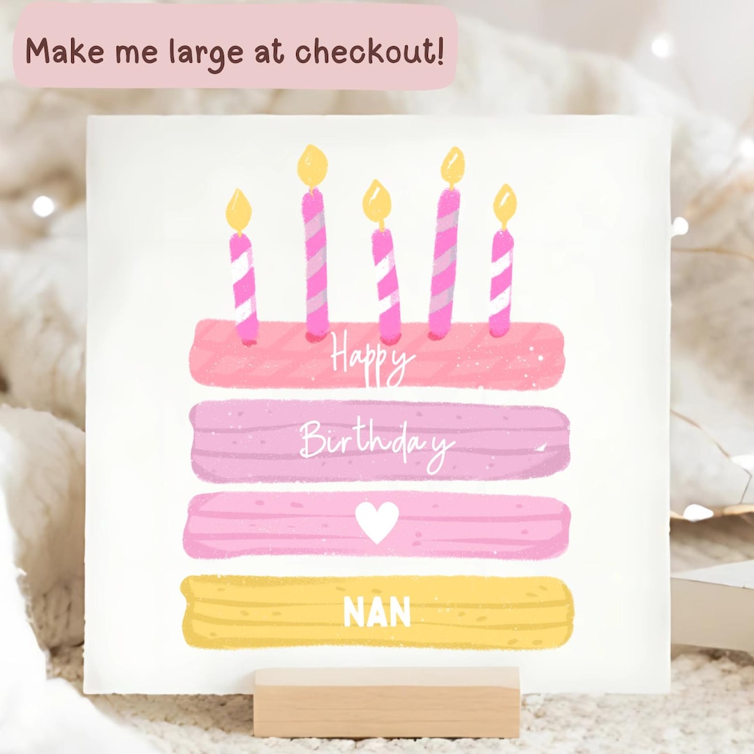 Nan Birthday Cake Card, Nanny Personalised Birthday Card, Nan Pink ...