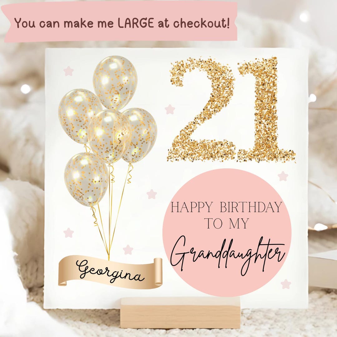 Granddaughter 21st Birthday Gold Balloon Card, Personalised ...