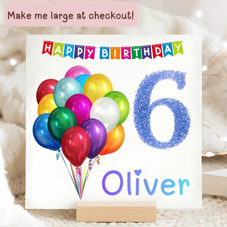 6th Birthday Balloons Banner Birthday Card, Bright Colourful 6th ...