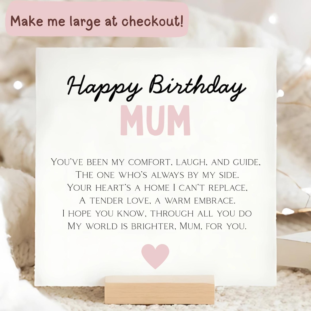 Mum Poem Birthday Card, Happy Birthday Mum Card, Heartfelt Mum Birthday ...