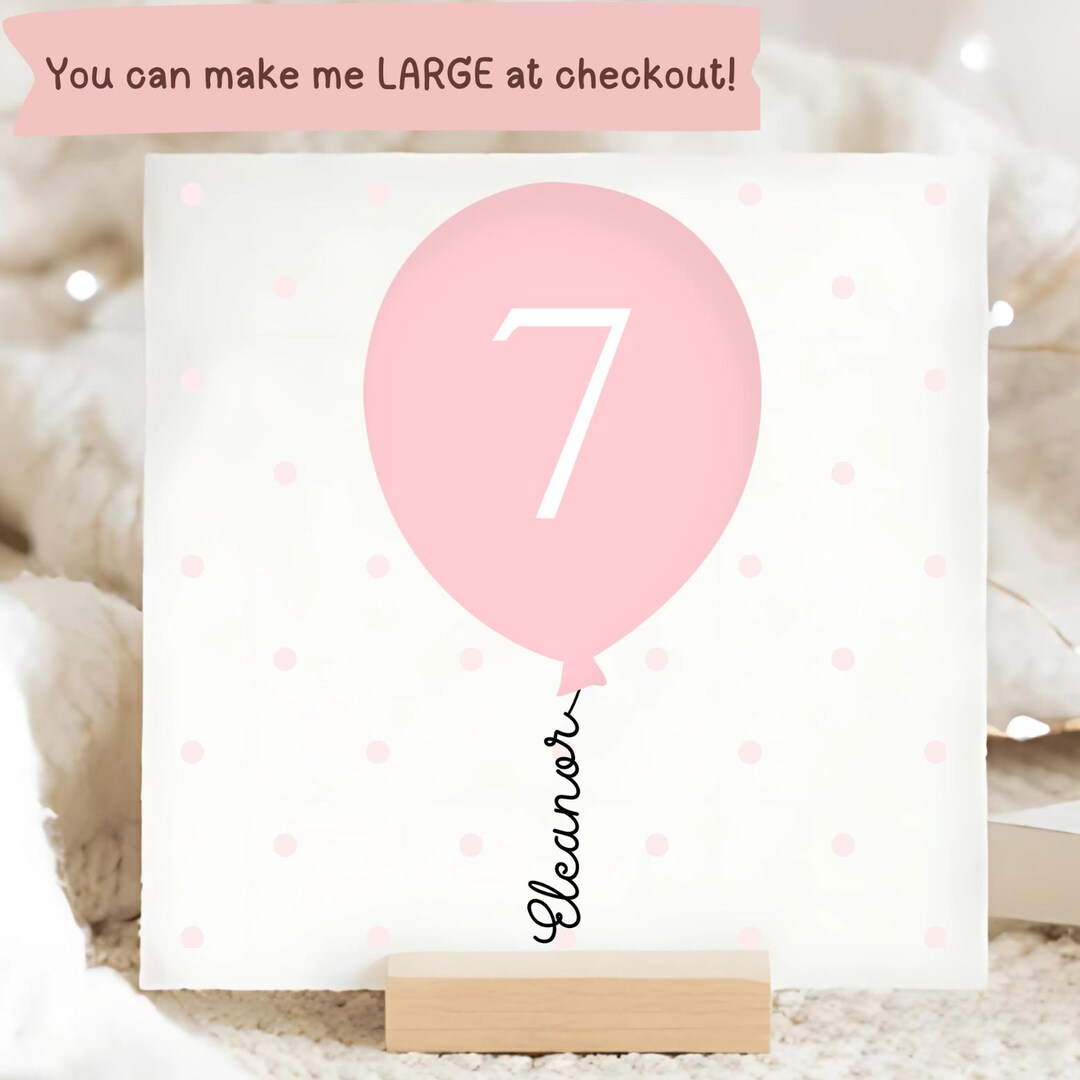 7th Birthday Pink Balloon Card, Personalised 7th Birthday Card ...