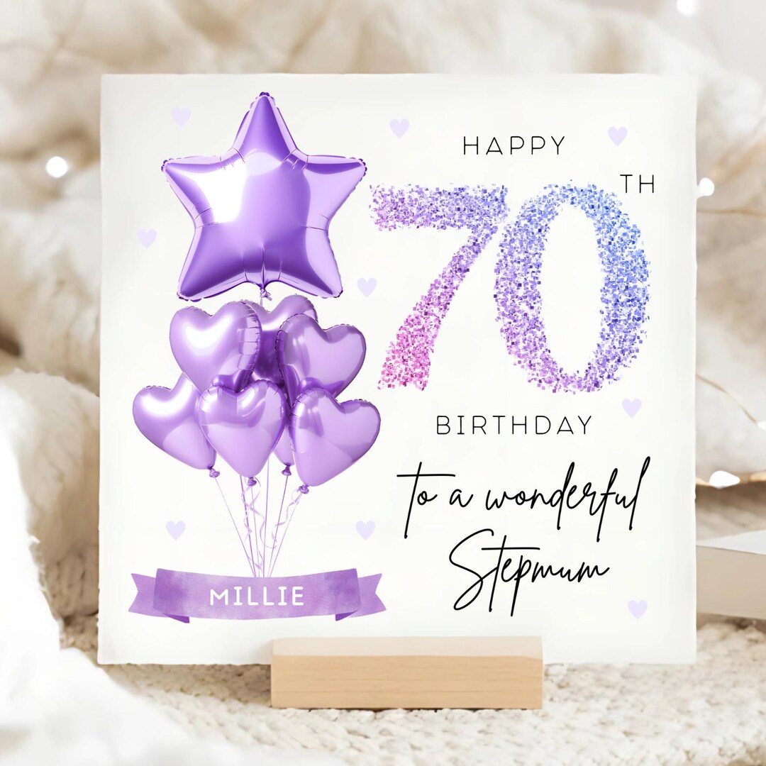 Stepmum 70th Purple Birthday Card, Personalised Stepmum 70th Card ...