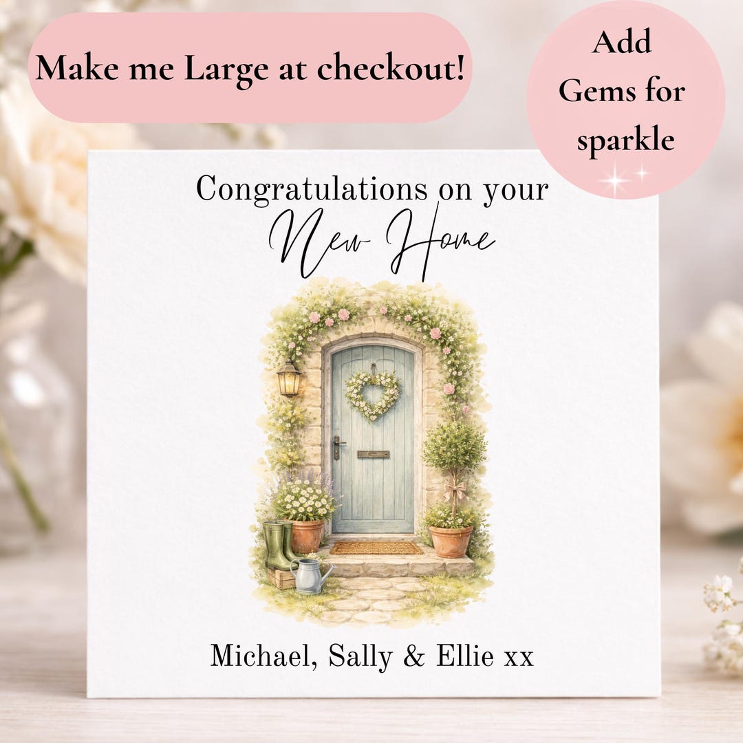 New Home Personalised Card, Front Door Cottage Card, Moving Home Card ...