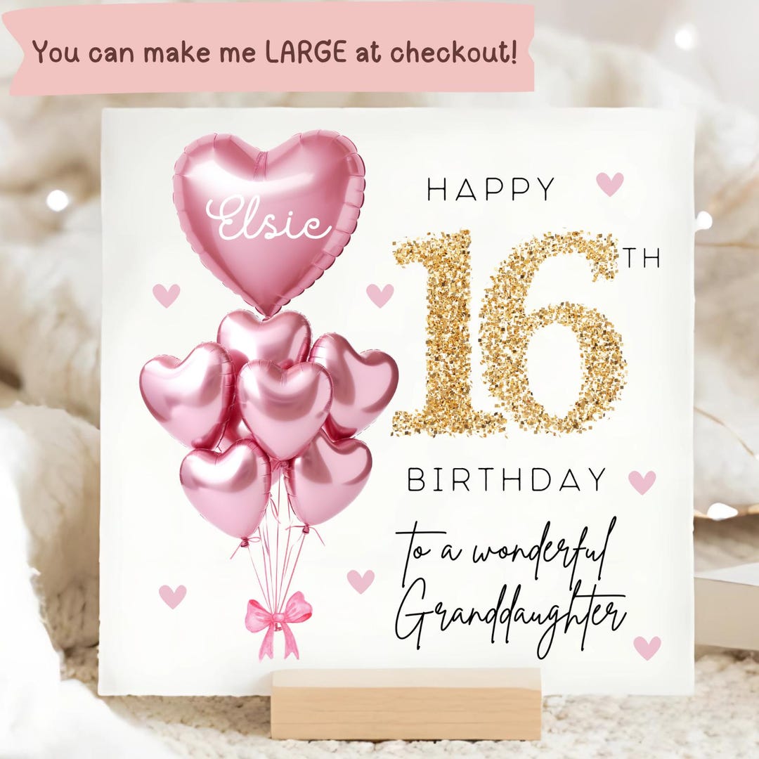 Granddaughter 16th Birthday Personalised Card, Pink Gold Balloon Card ...