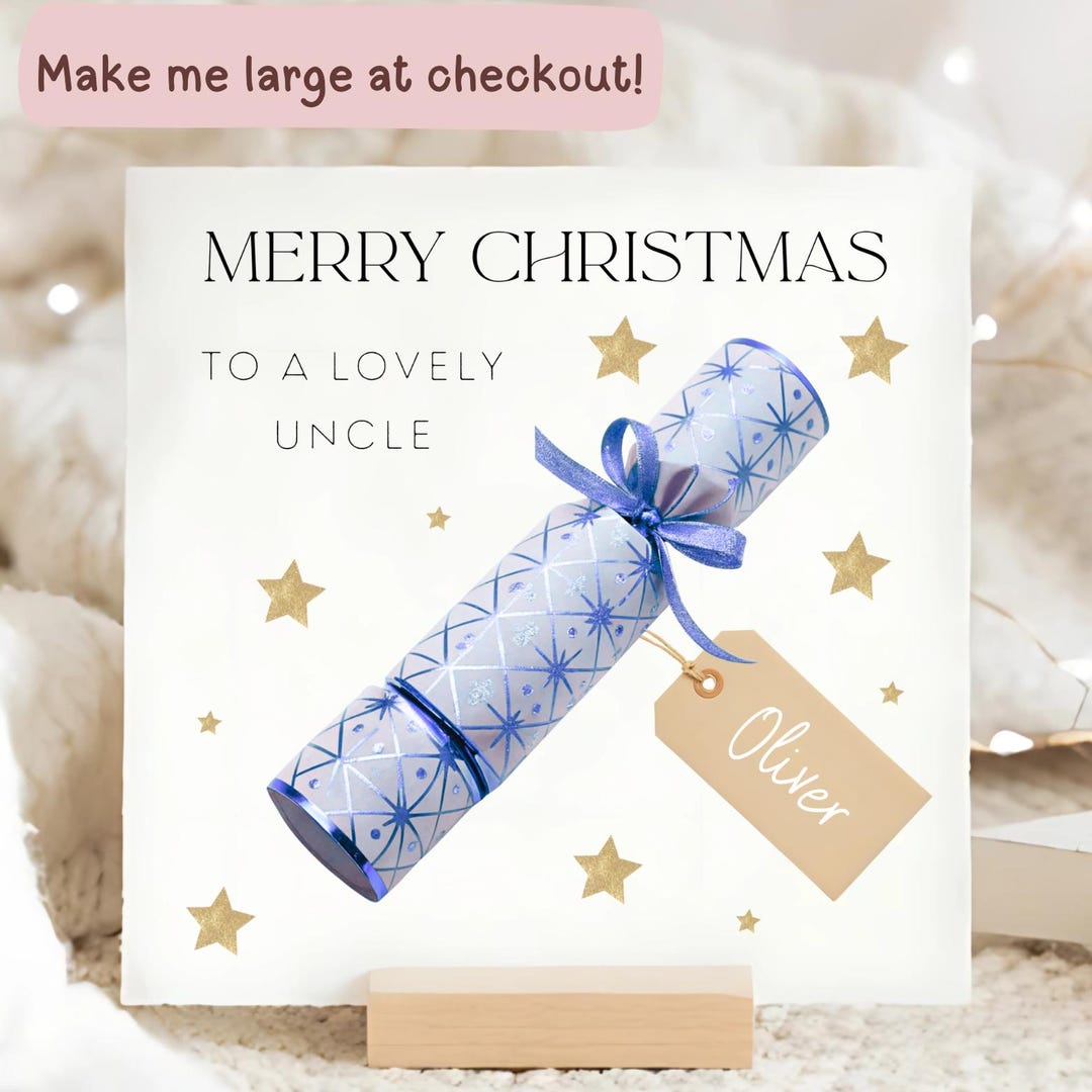 Uncle Blue & Gold Christmas Cracker Card, Personalised Uncle Christmas ...