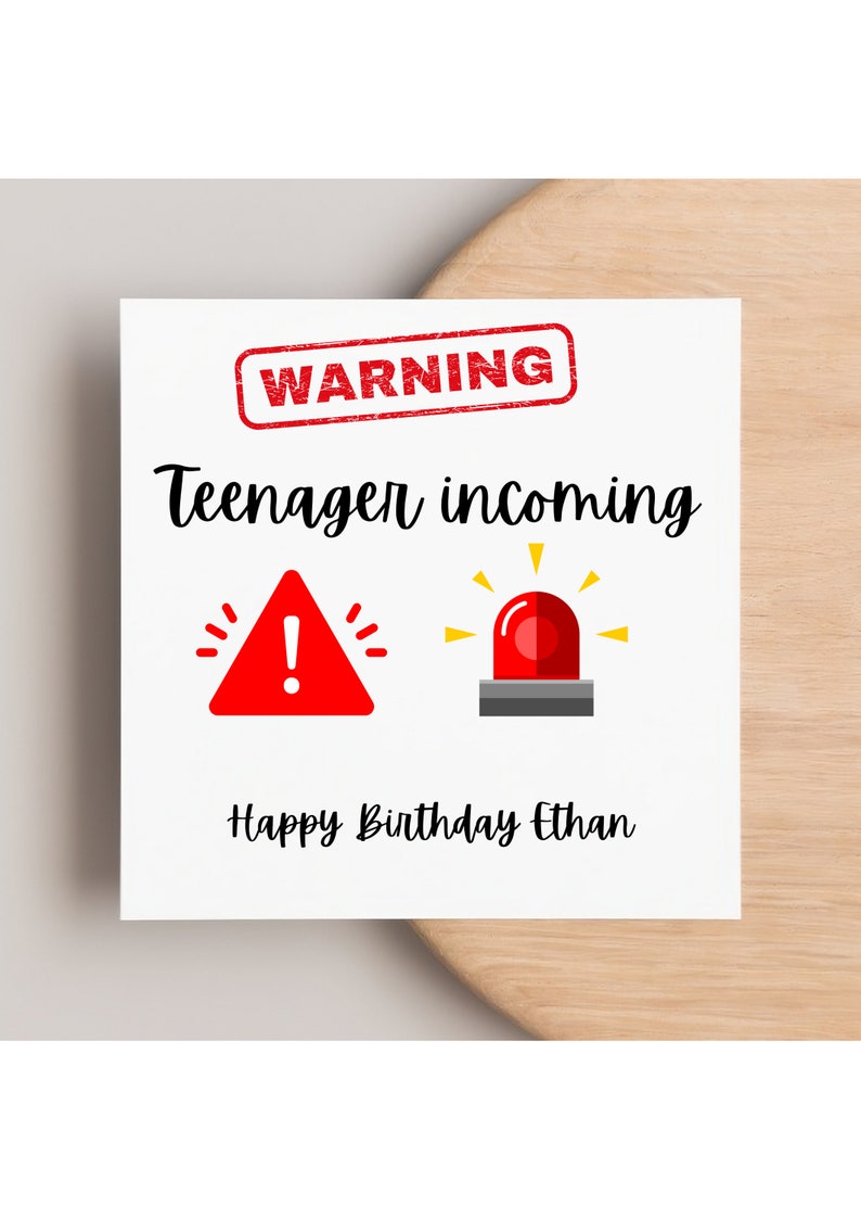 Warning Teenager Incoming, 13th Birthday Card, Birthday Card ...