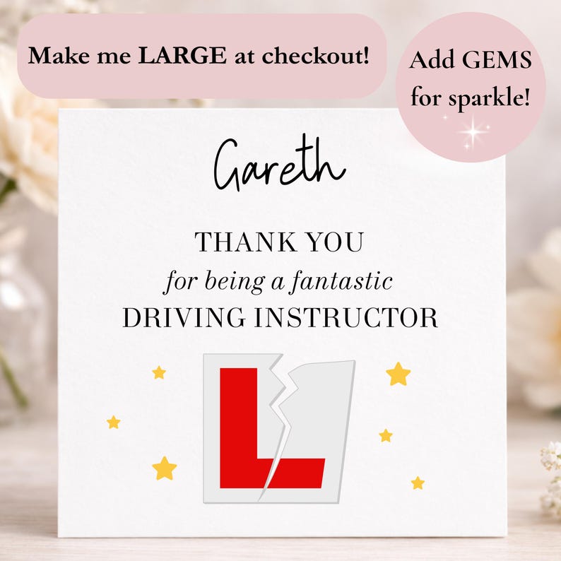 Driving Instructor Thank You Card - Personalised Driving Instructor ...