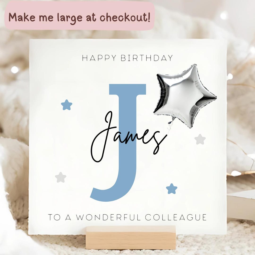 Colleague Initial Birthday Card, Colleague Personalised Birthday Card ...