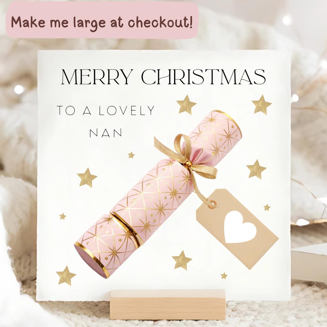 Nan Pink Christmas Cracker Card, Personalised Nanny Christmas Card ...