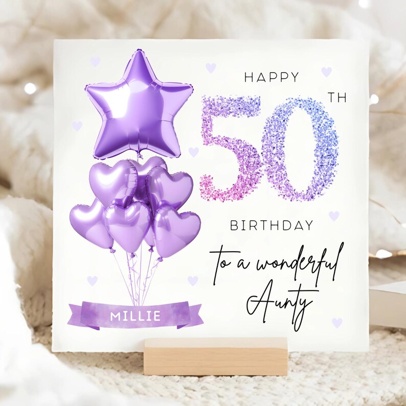 Aunty 50th Purple Birthday Card, Personalised Aunty 50th Card, Aunt is ...