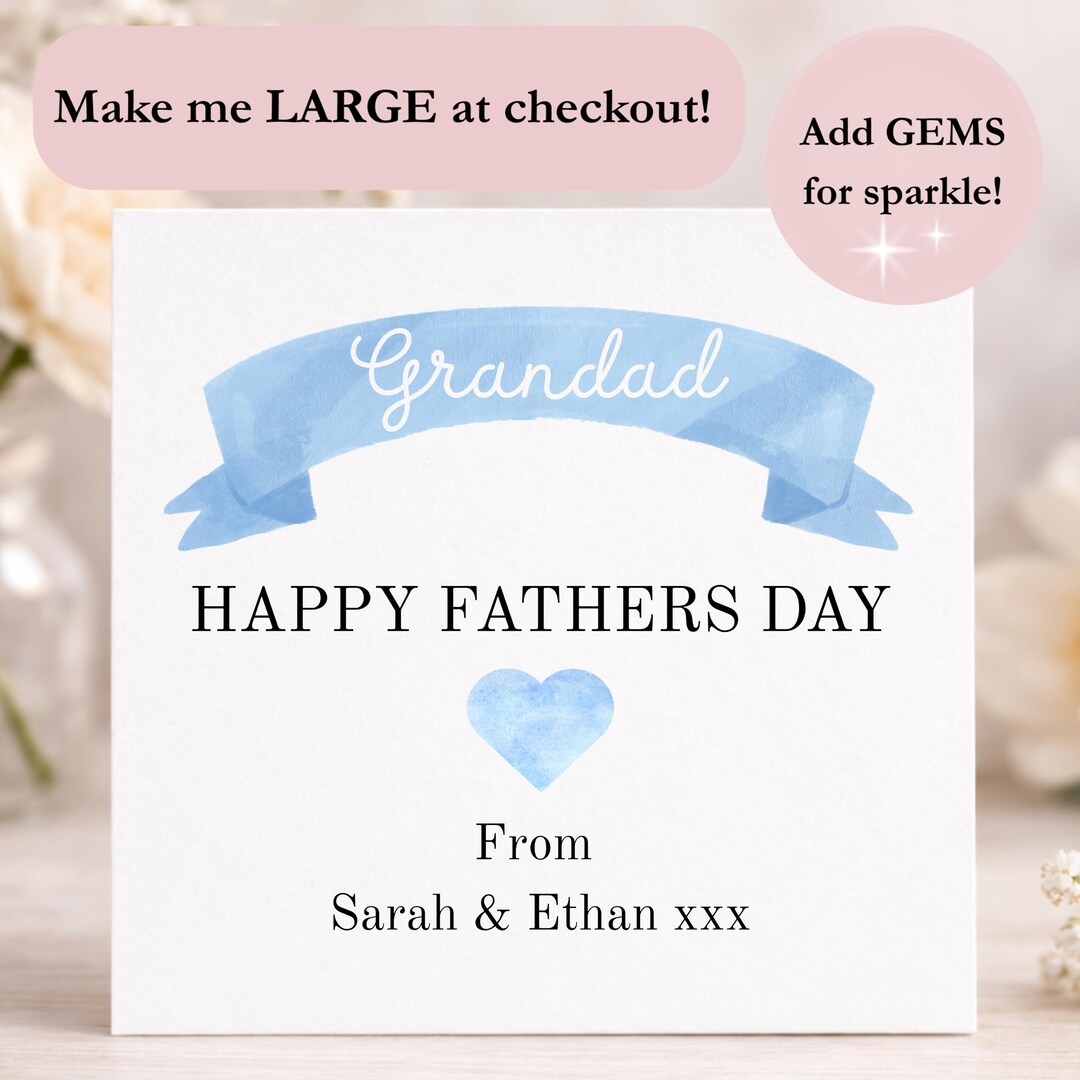 Grandad Fathers Day Banner Card, Blue Heart Card, Happy Fathers Day ...