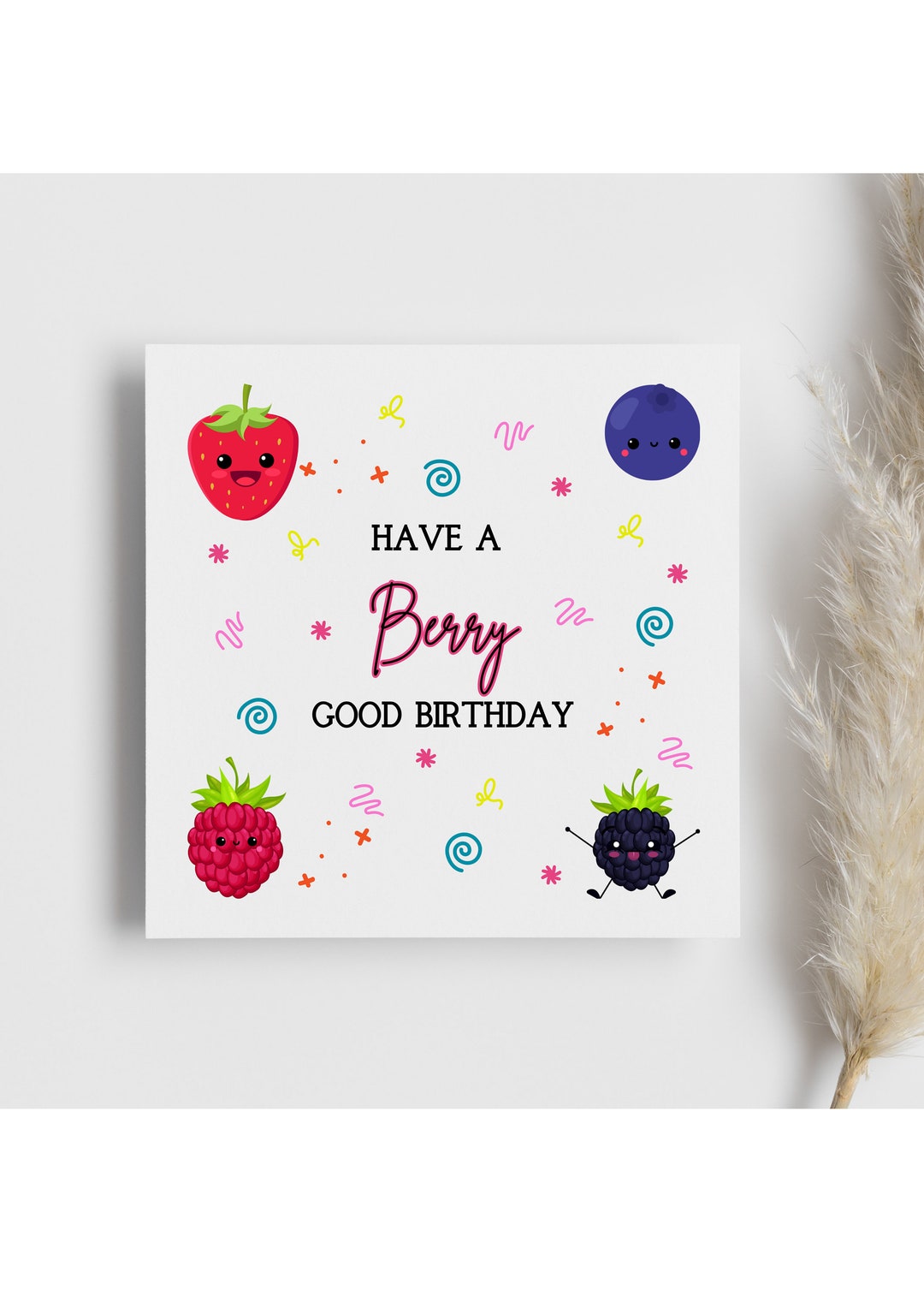 Have a Berry Good Birthday Card, Fruit Card, Fun Cute Card, Birthday ...