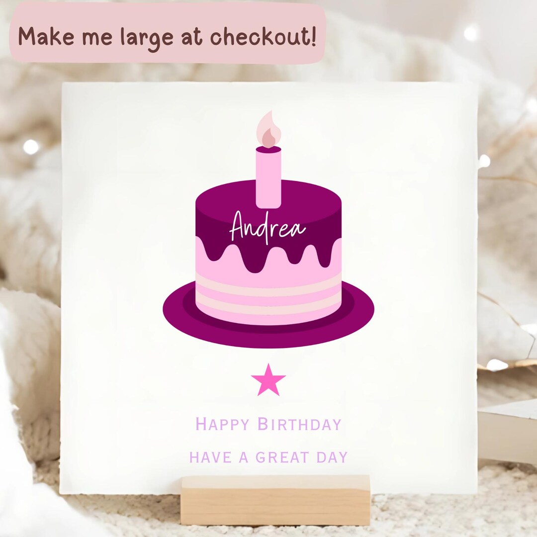 Pink & Purple Birthday Cake Card for Her, Personalised Birthday Card ...