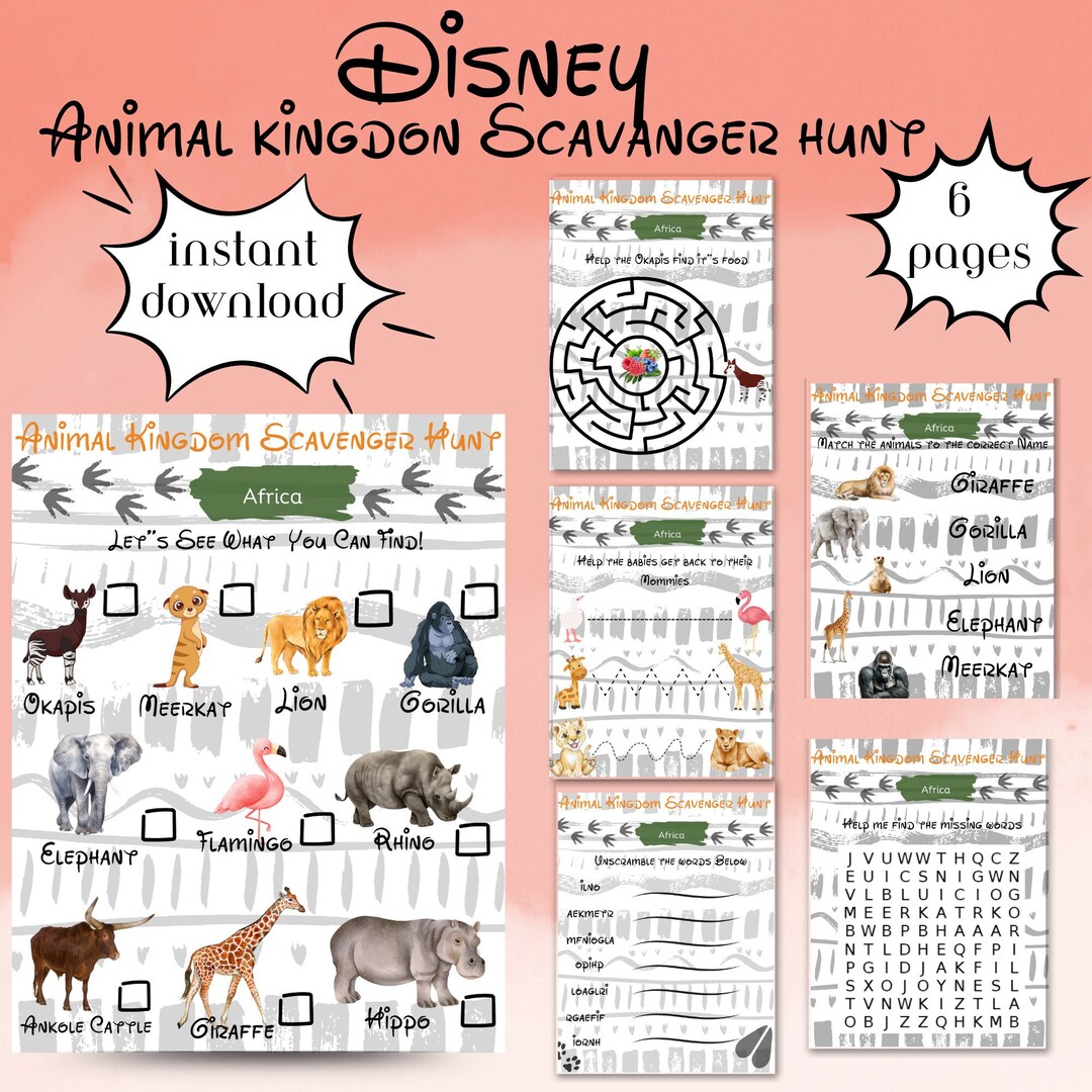 Animal Kingdom Fun Activities, Scavenger Hunt, Games for Kids, Indoor ...