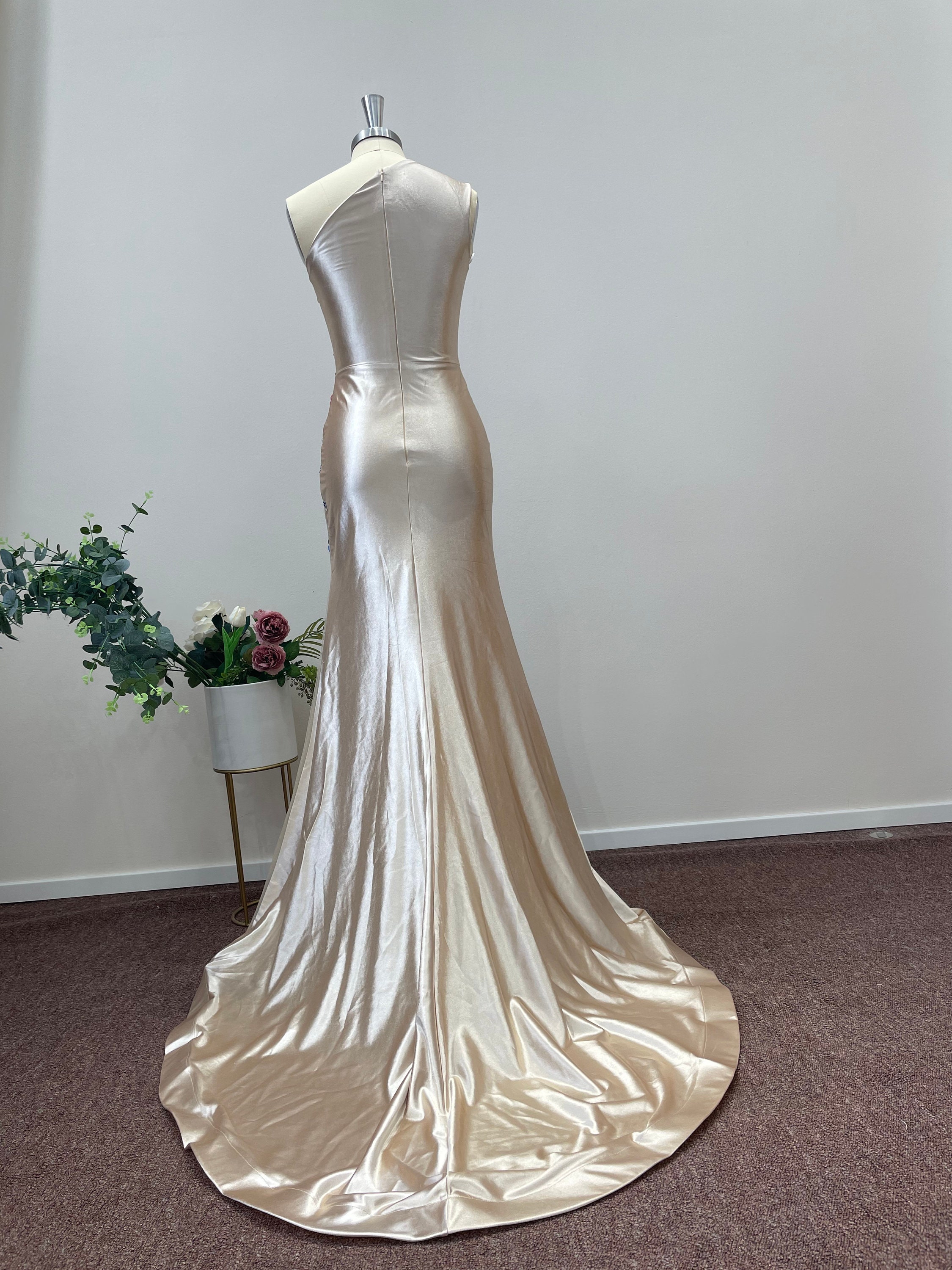 Gorgeous Satin Floral Prom Dress With Zipper Back - Etsy