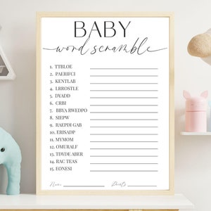 Baby Word Scramble Game, Baby Shower Word Scramble, Baby Shower Games ...